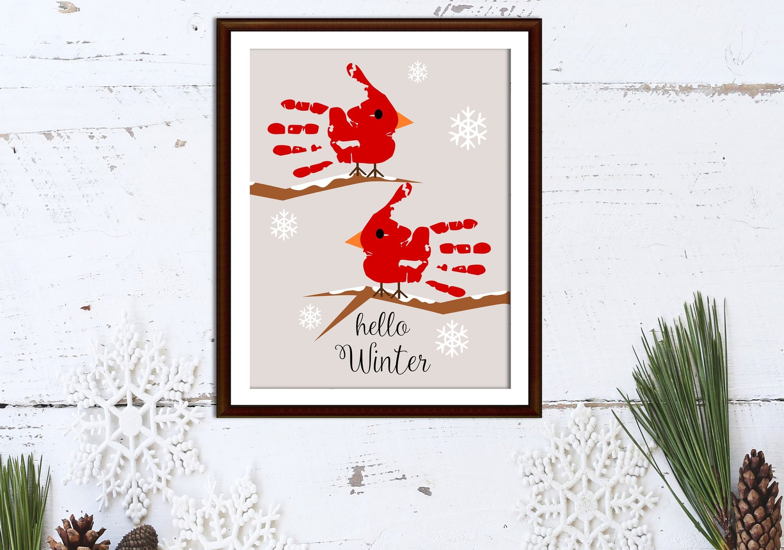 Winter Cardinals Handprint Craft, Winter Printable Card, Sibling Crafts ...