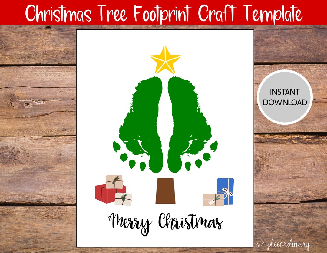 Christmas Tree Footprint Craft, Christmas Printable Card, Daycare ...