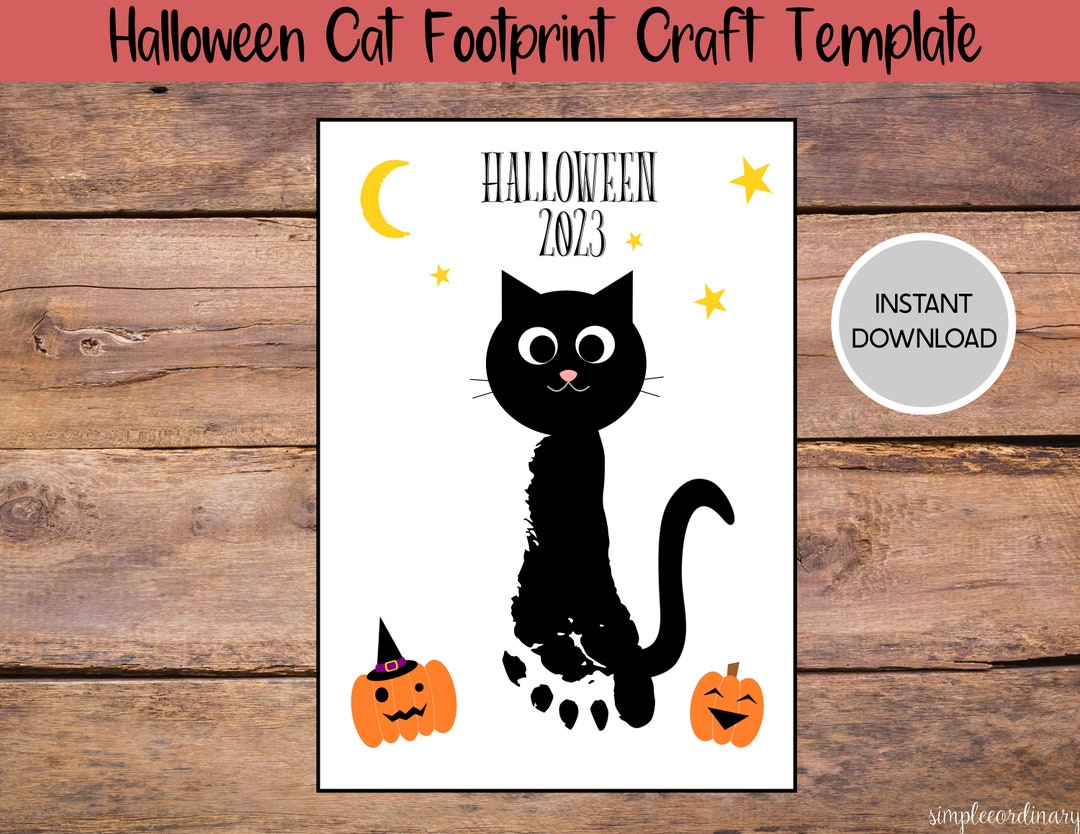 Halloween Black Cat Footprint Craft Template, Printable Handprint Art ...