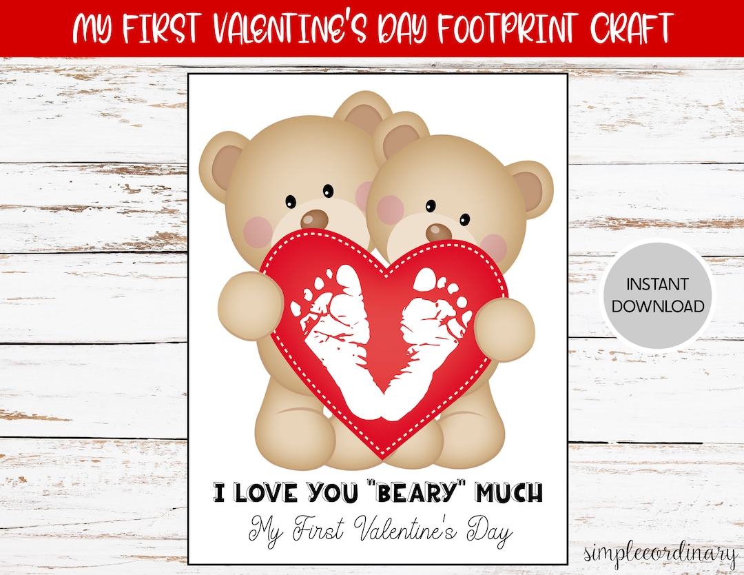 My First Valentine's Day Footprint Craft, Printable Footprint Art, DIY ...