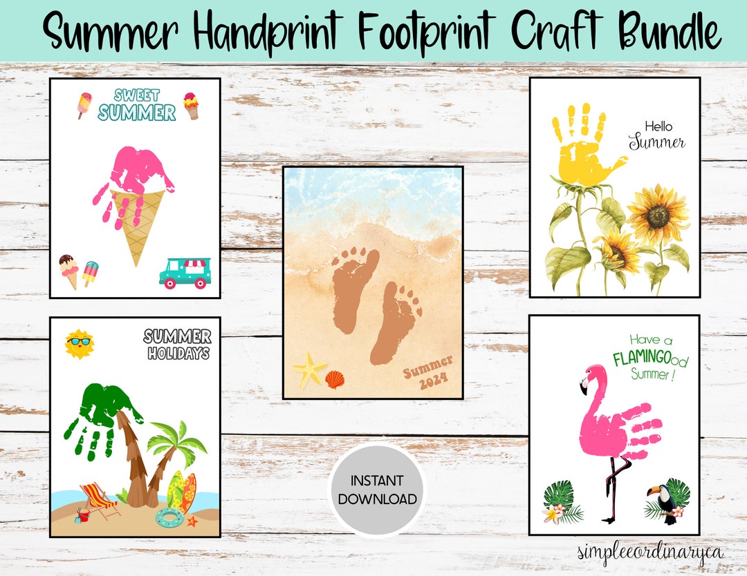 Summer Handprint Footprint Craft Bundle, Printable Handprint Footprint ...
