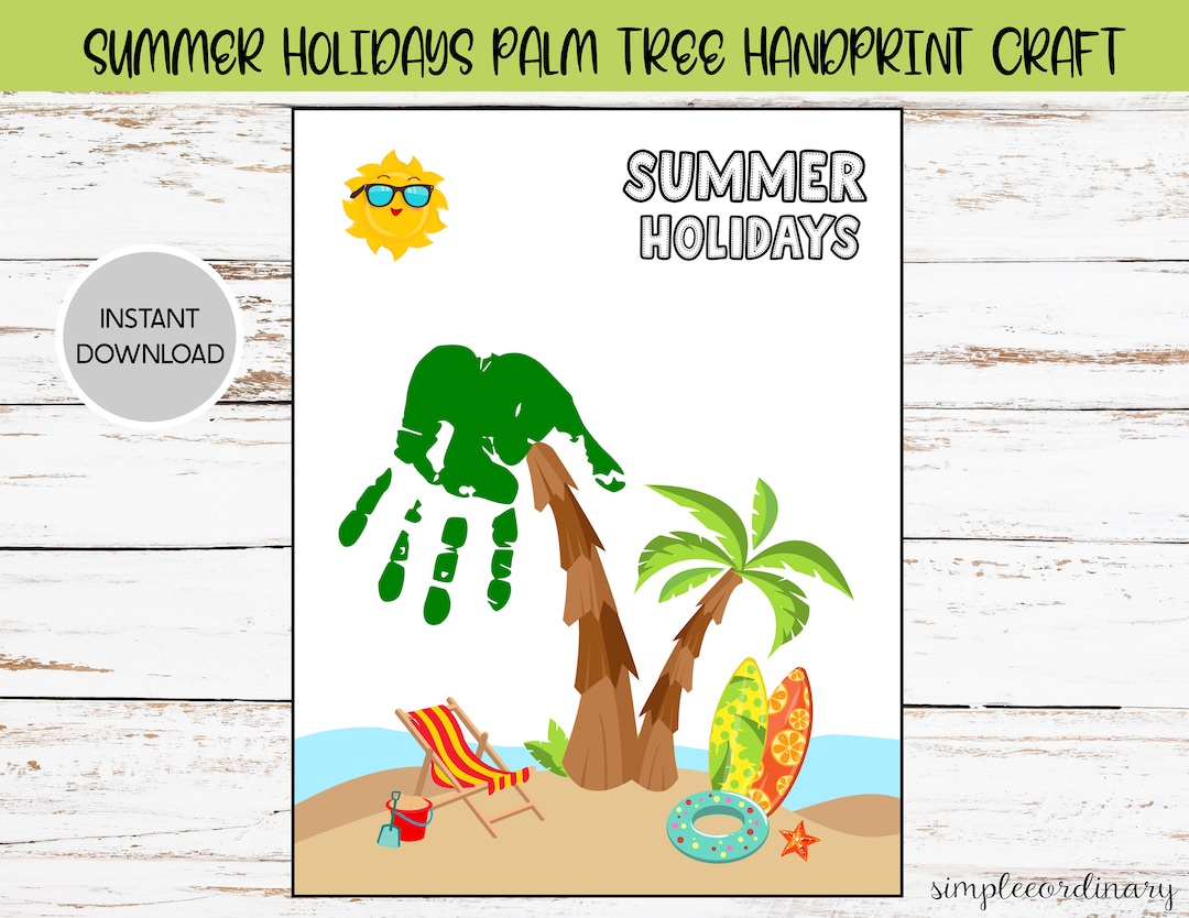 Summer Holidays Palm Tree Handprint Craft, Printable Handprint Art ...