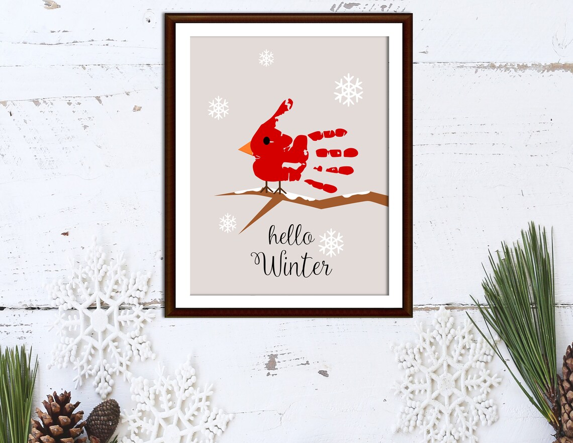 Hello Winter Handprint Craft Winter Printable Card Daycare | Etsy
