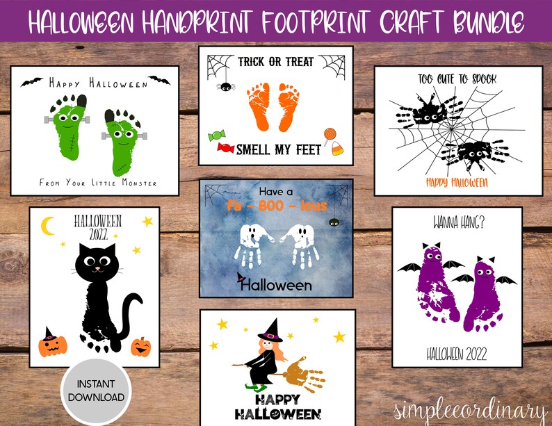 Halloween Handprint Footprint Craft Bundle Fall Printable - Etsy