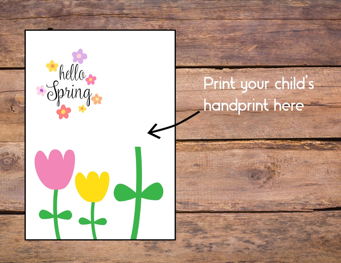 Hello Spring Flower Handprint Craft Printable Handprint Art | Etsy