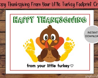 Happy Thanksgiving Handprint Crafts Printable Footprint Art | Etsy