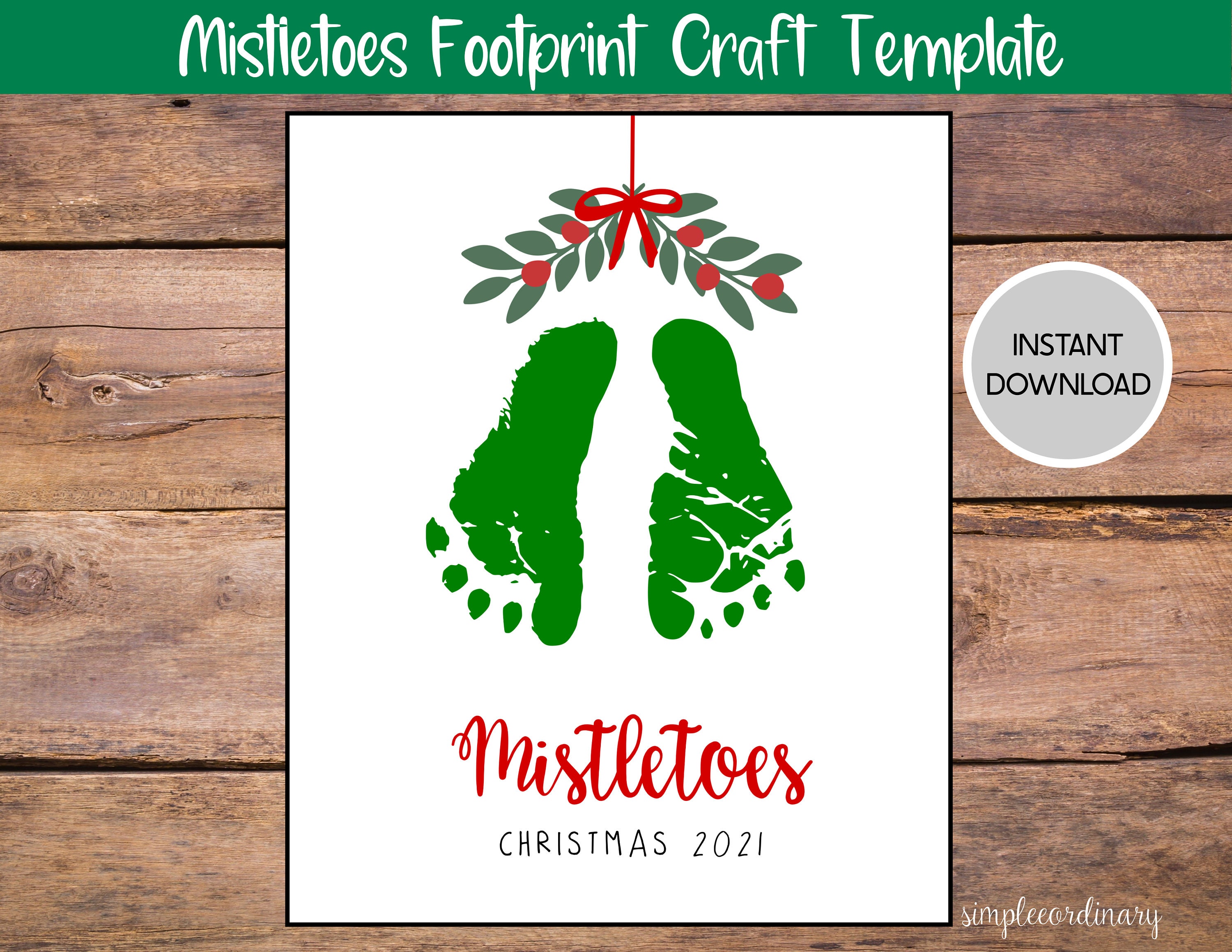 Mistletoes Footprint Crafts Printable Handprint Card Daycare | Etsy