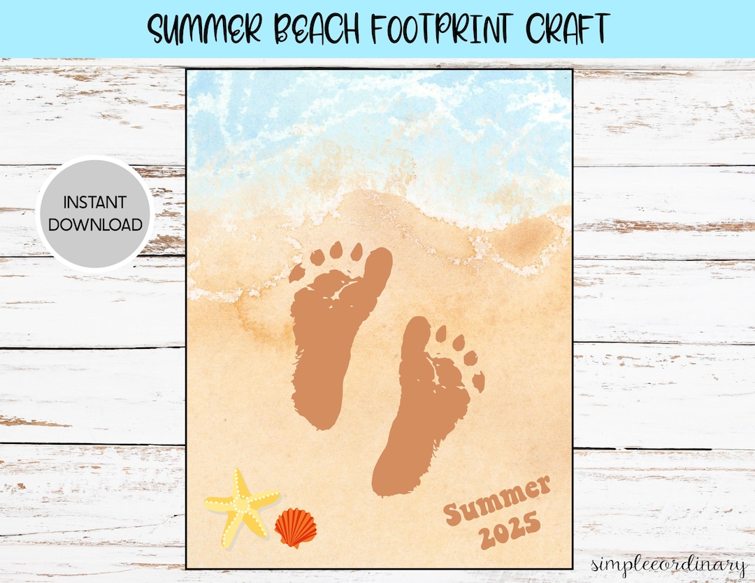 Summer Beach Footprint Craft, Printable Footprint Art, Daycare Activity ...