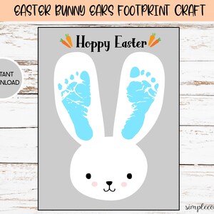 Easter Bunny Ears Footprint Crafts, Printable Footprint Art, Daycare ...