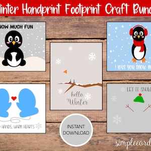 Winter Handprint Footprint Craft Bundle, Winter Printable Cards ...