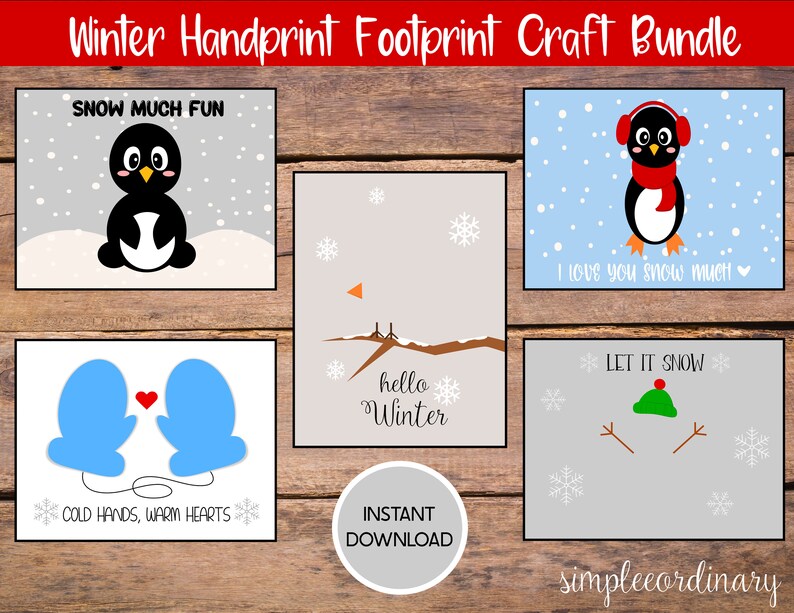 Winter Handprint Footprint Craft Bundle, Winter Printable Cards ...
