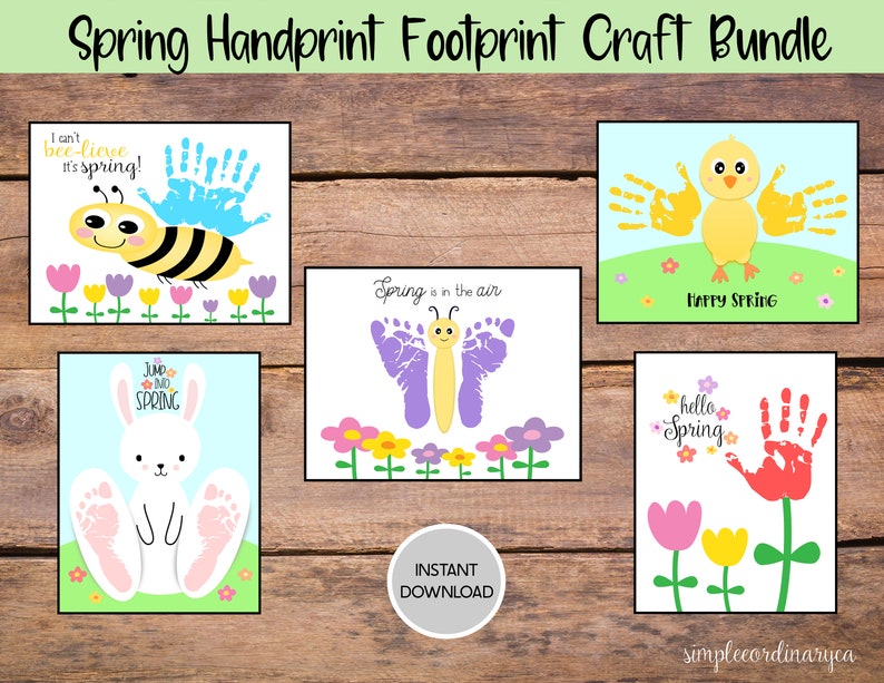 Spring Handprint Footprint Craft Bundle, Printable Handprint Footprint ...