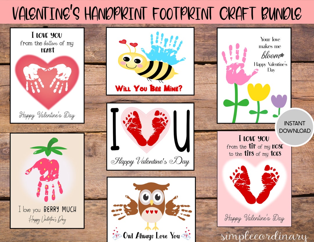 Valentine's Day Handprint Footprint Craft Bundle, Printable Craft Art ...