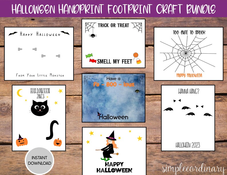 Halloween Handprint Footprint Craft Bundle Fall Printable - Etsy