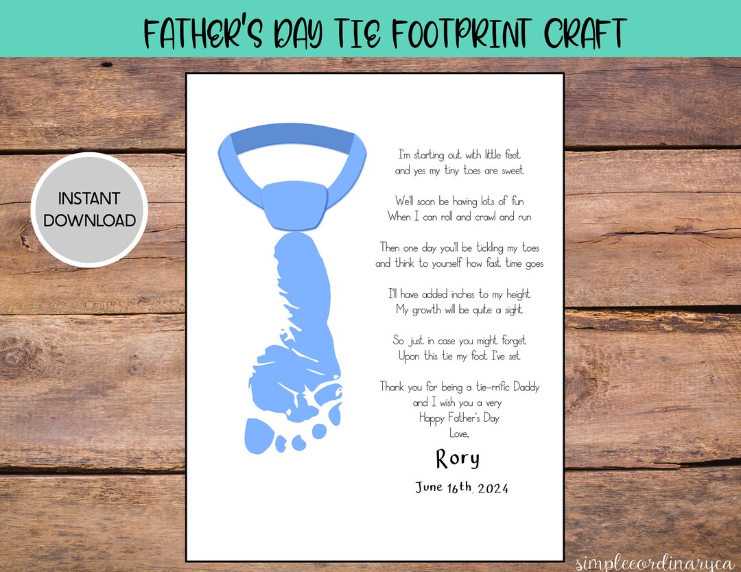 Father's Day Tie Footprint Craft, Printable Footprint Craft, Daycare ...