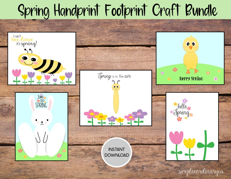 Spring Handprint Footprint Craft Bundle, Printable Handprint Footprint ...