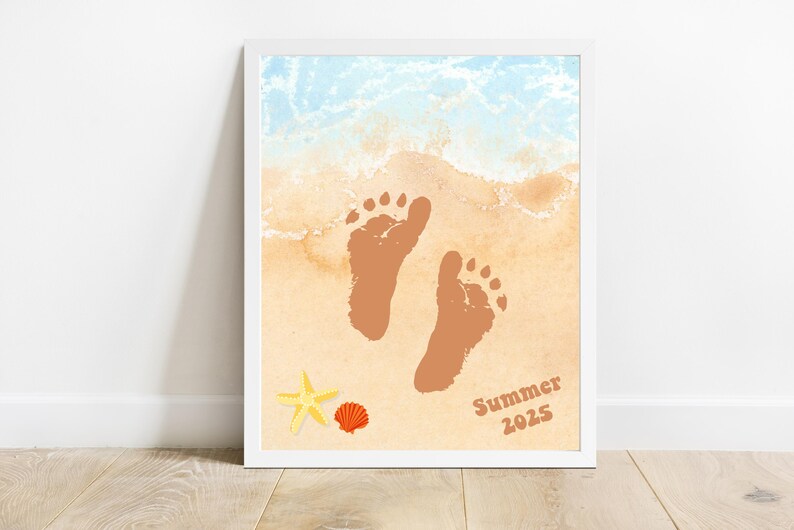Summer Beach Footprint Craft, Printable Footprint Art, Daycare Activity ...