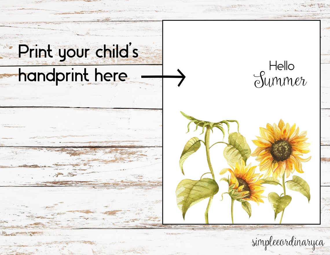 Hello Summer Sunflower Handprint Craft Printable Handprint | Etsy