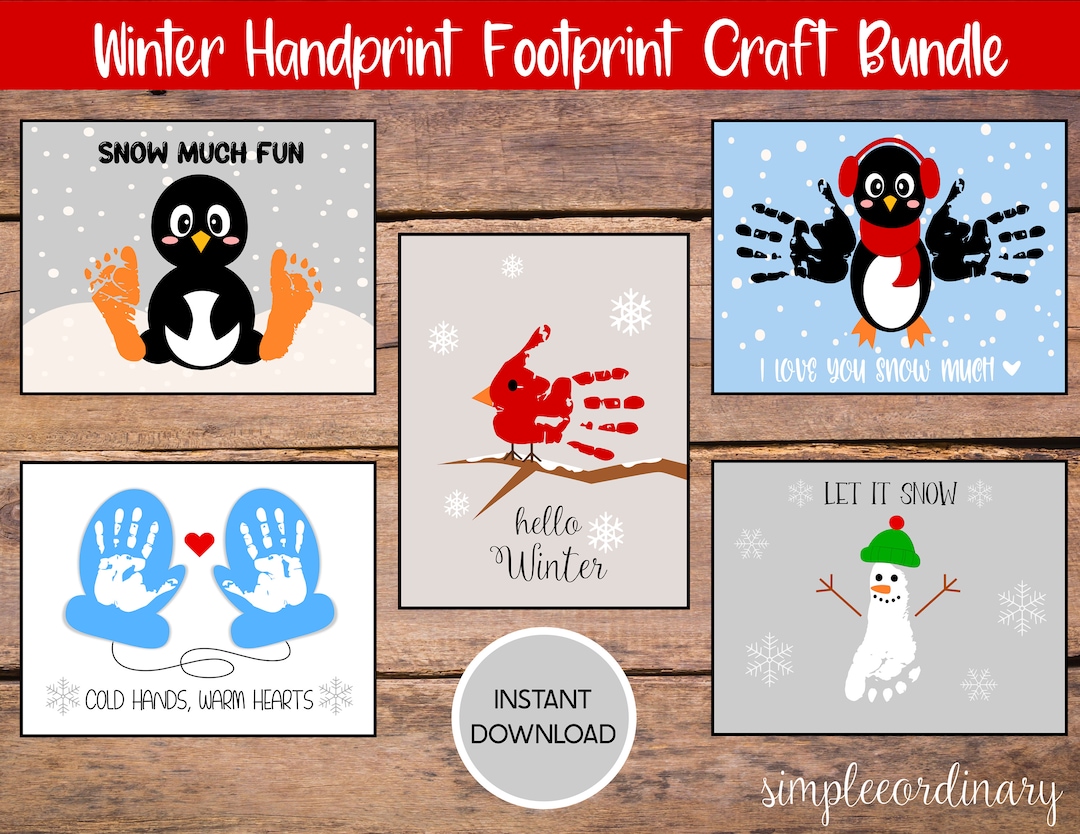 Winter Handprint Footprint Craft Bundle, Winter Printable Cards ...