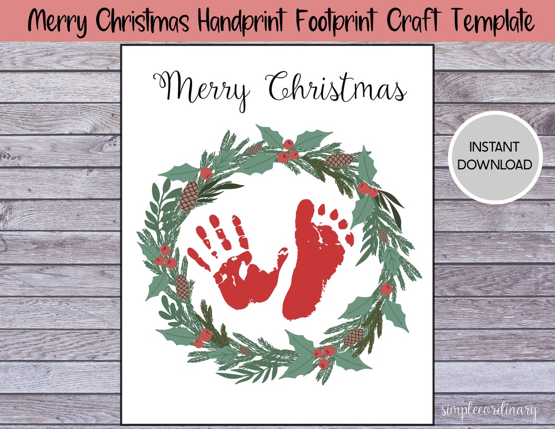 Merry Christmas Handprint Footprint Crafts, Printable Handprint Art ...