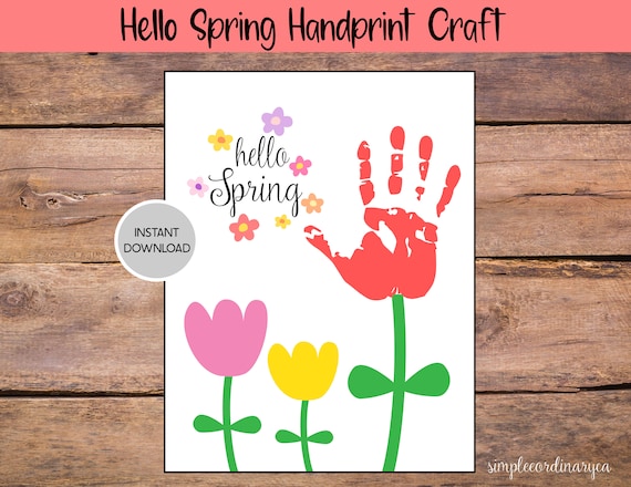 Hello Spring Flower Handprint Craft Printable Handprint Art | Etsy