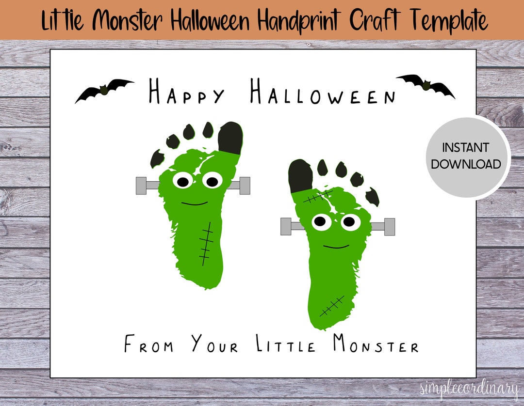 Little Monster Handprint Footprint Craft Template, Printable Footprint ...