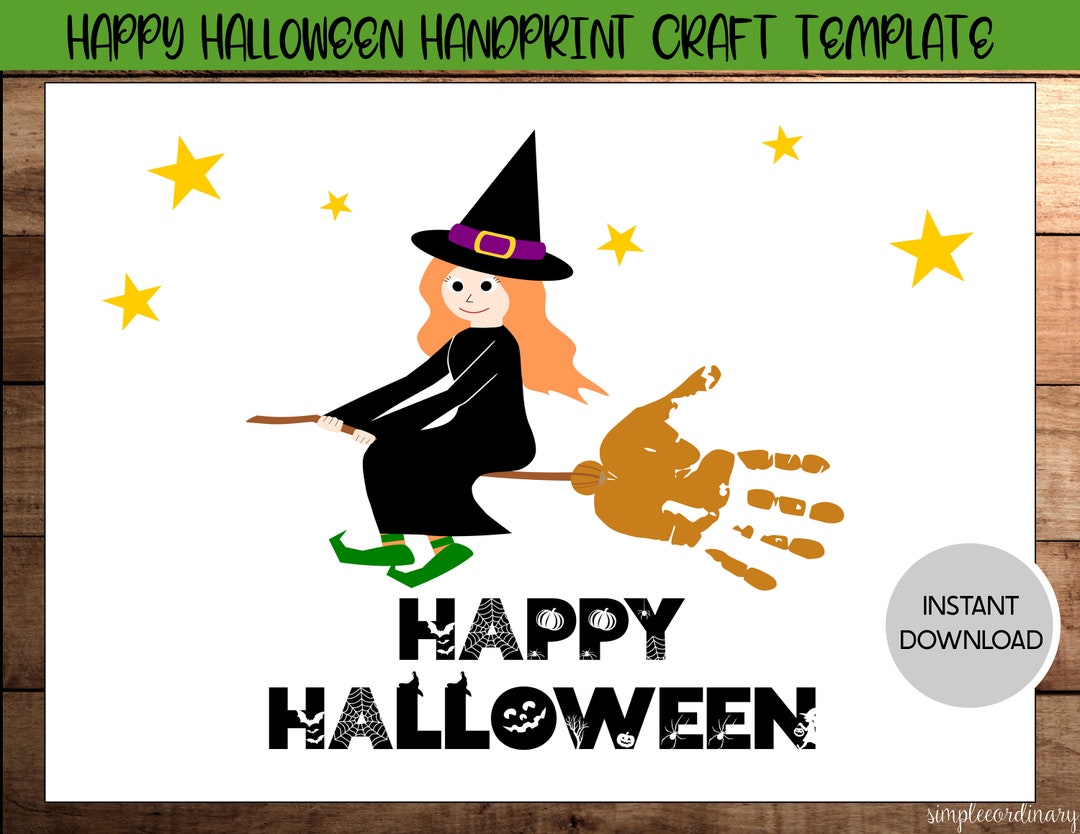 Happy Halloween Witch Handprint Footprint Craft Template, Printable ...