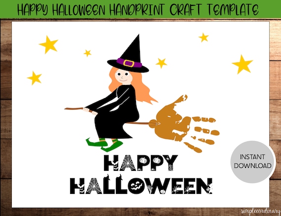 Happy Halloween Witch Handprint Footprint Craft Template | Etsy