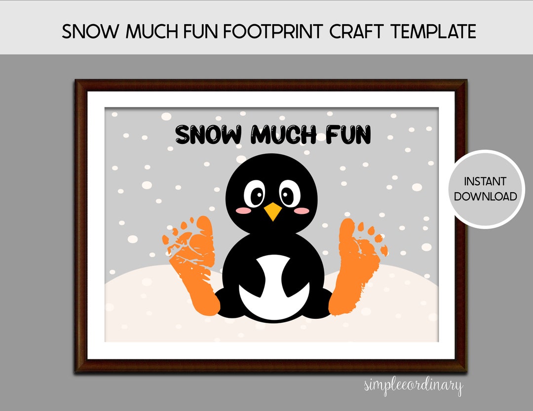 Snow Much Fun Footprint Craft, Winter Printable Card, Daycare Activity ...