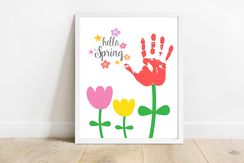 Hello Spring Flower Handprint Craft Printable Handprint Art | Etsy