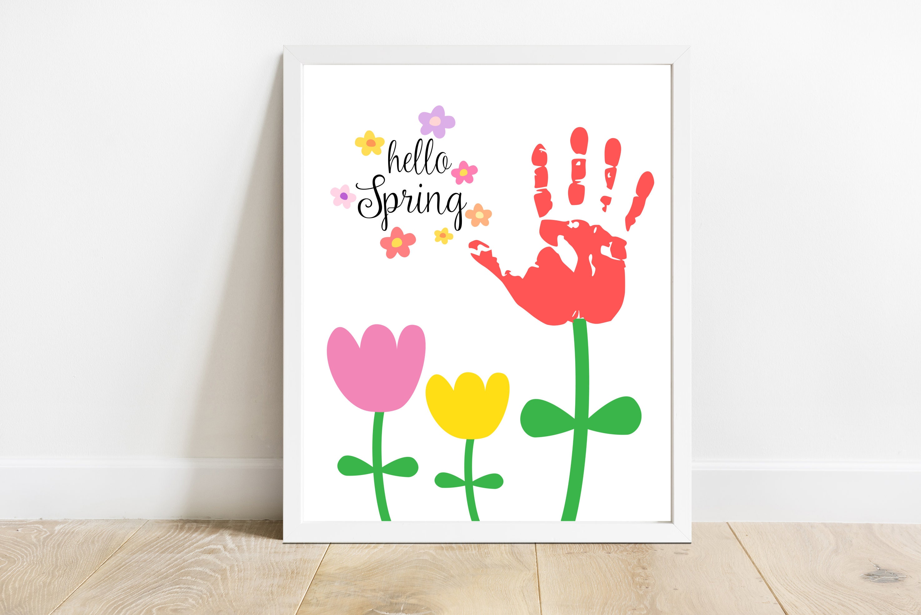 Hello Spring Flower Handprint Craft, Printable Handprint Art, Daycare ...