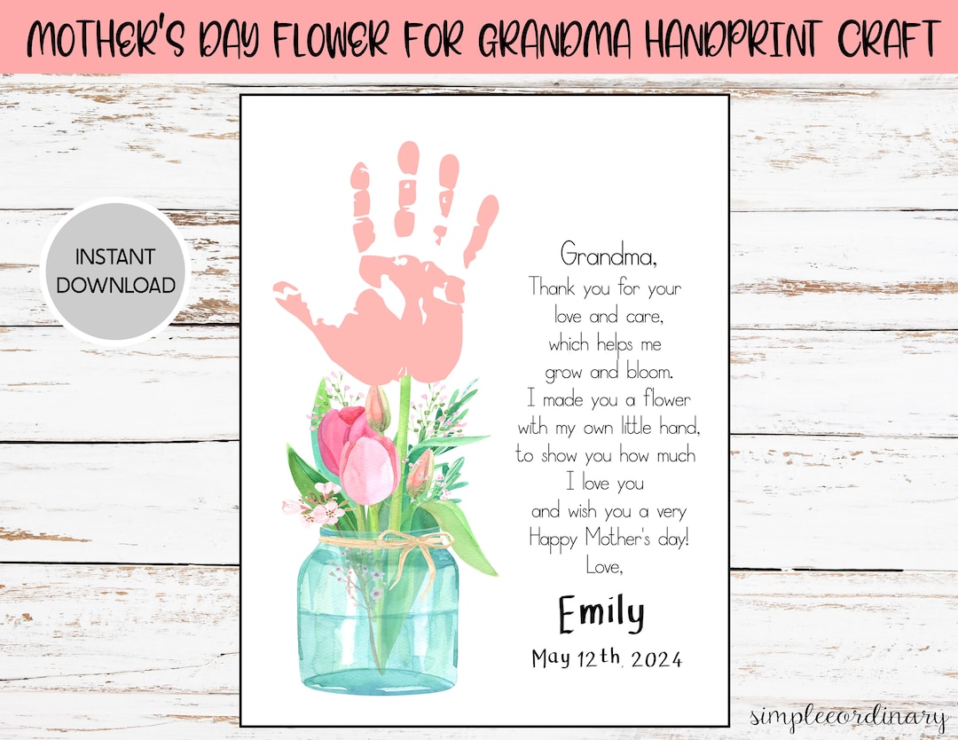 Mother's Day Flower for Grandma Handprint Crafts, Printable Handprint ...