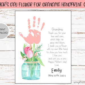 Mother's Day Flower for Grandma Handprint Crafts, Printable Handprint ...