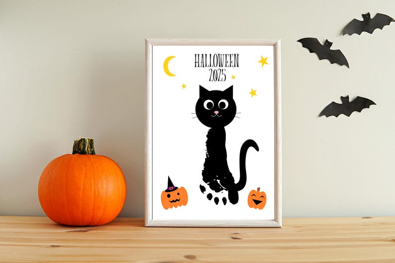 Halloween Black Cat Footprint Craft Template, Printable Handprint Art ...