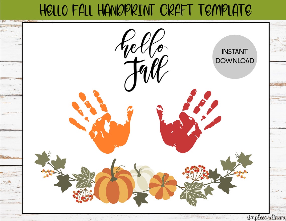 Hello Fall Handprint Craft Printable Footprint Art Daycare - Etsy