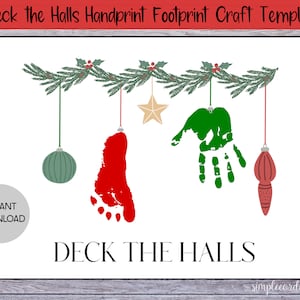 Deck the Halls Handprint Footprint Crafts, Printable Handprint Art ...