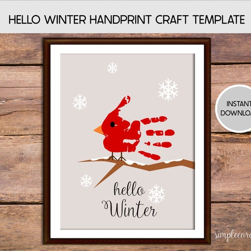 Snowy Cardinal Handprint Art Craft PRINTABLE Christmas - Etsy