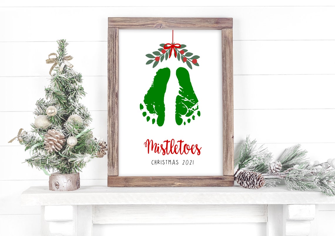 Mistletoes Footprint Crafts Printable Handprint Card Daycare | Etsy