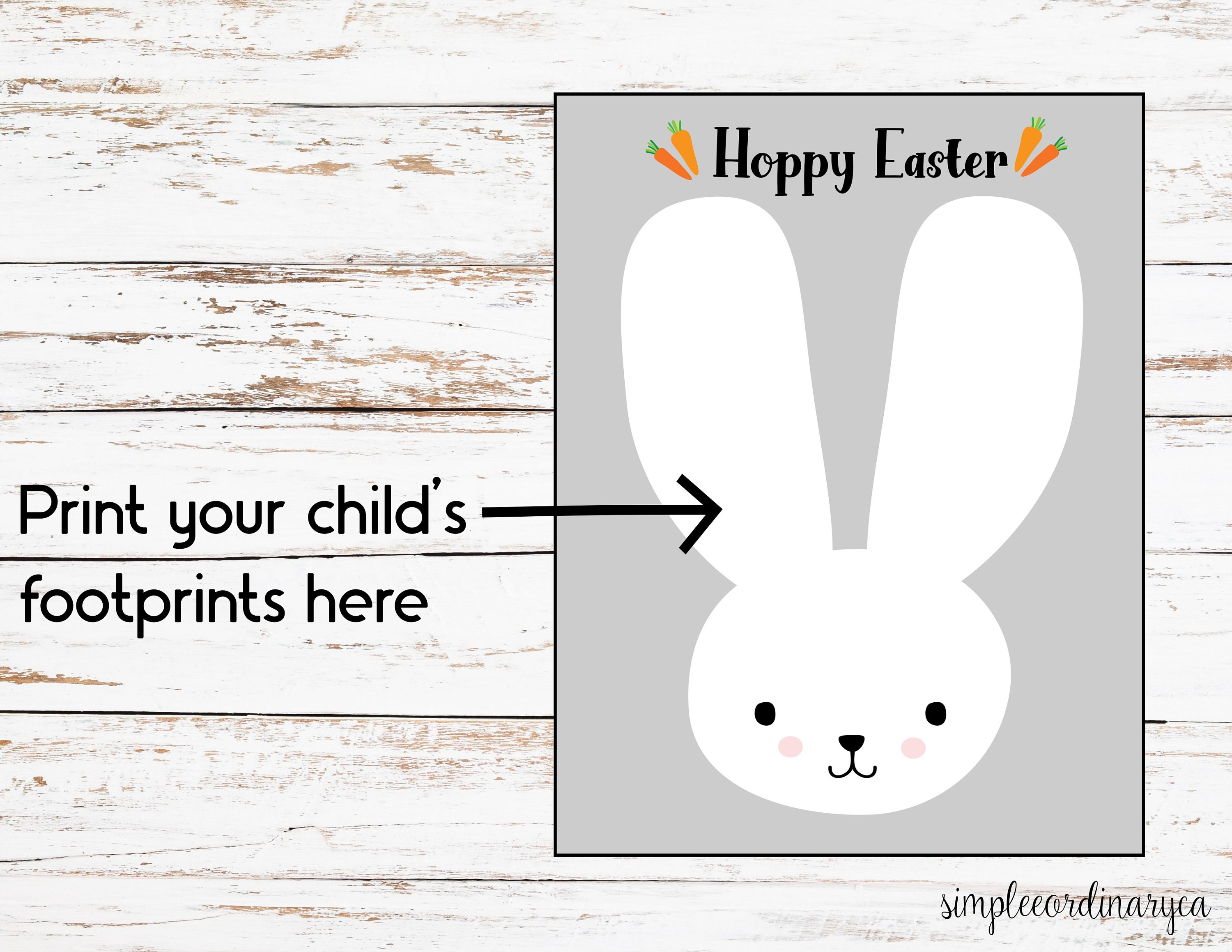 Easter Bunny Ears Footprint Crafts, Printable Footprint Art, Daycare ...