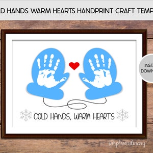 Cold Hands Warm Hearts Handprint Craft, Mittens Winter Printable Card ...