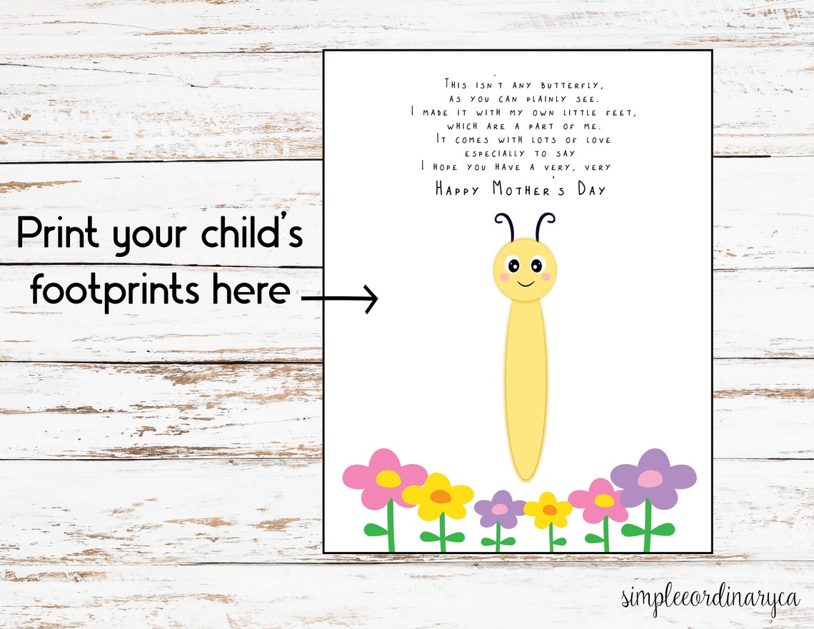 Mother's Day Butterfly Footprint Craft Printable - Etsy