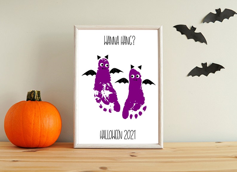 Halloween Bats Footprint Craft Template Printable Footprint | Etsy