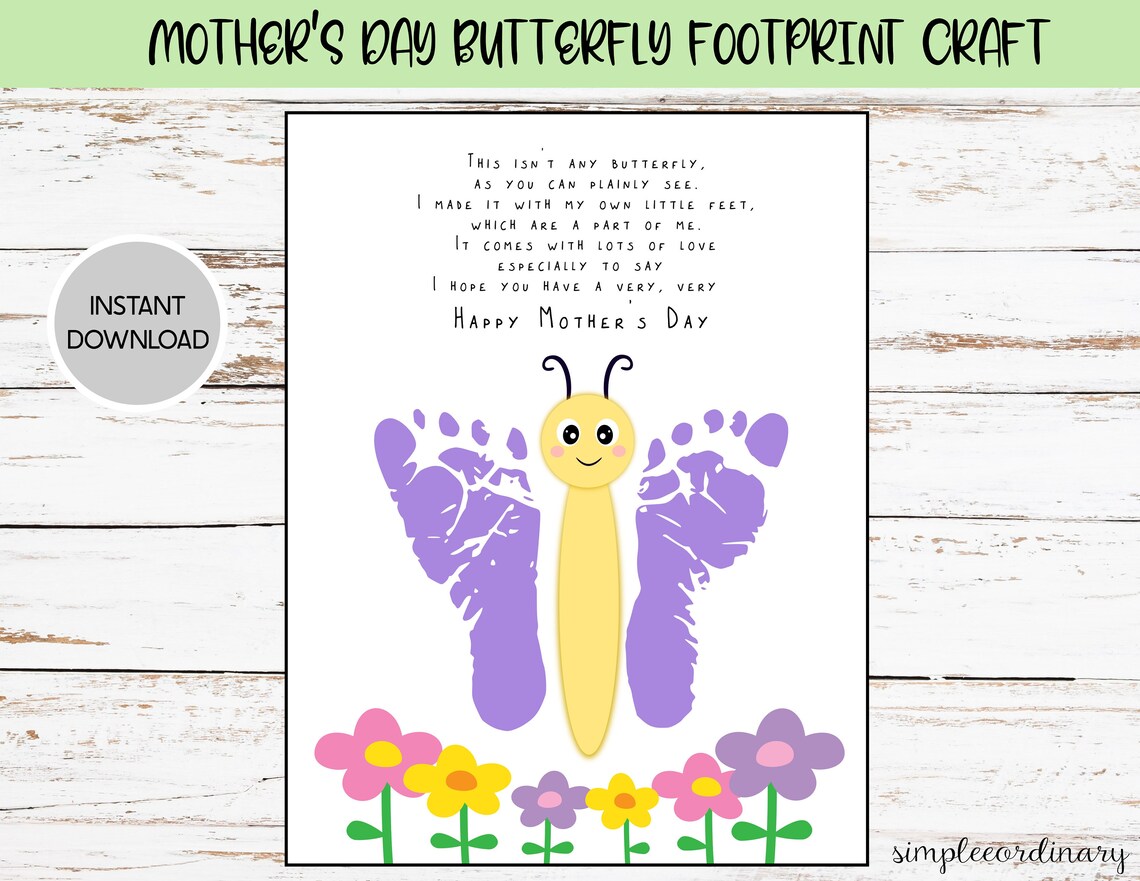 Mother's Day Butterfly Footprint Craft Printable - Etsy