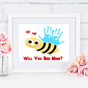 Bee Mine Valentine's Handprint Crafts, Printable Footprint Art, Daycare ...