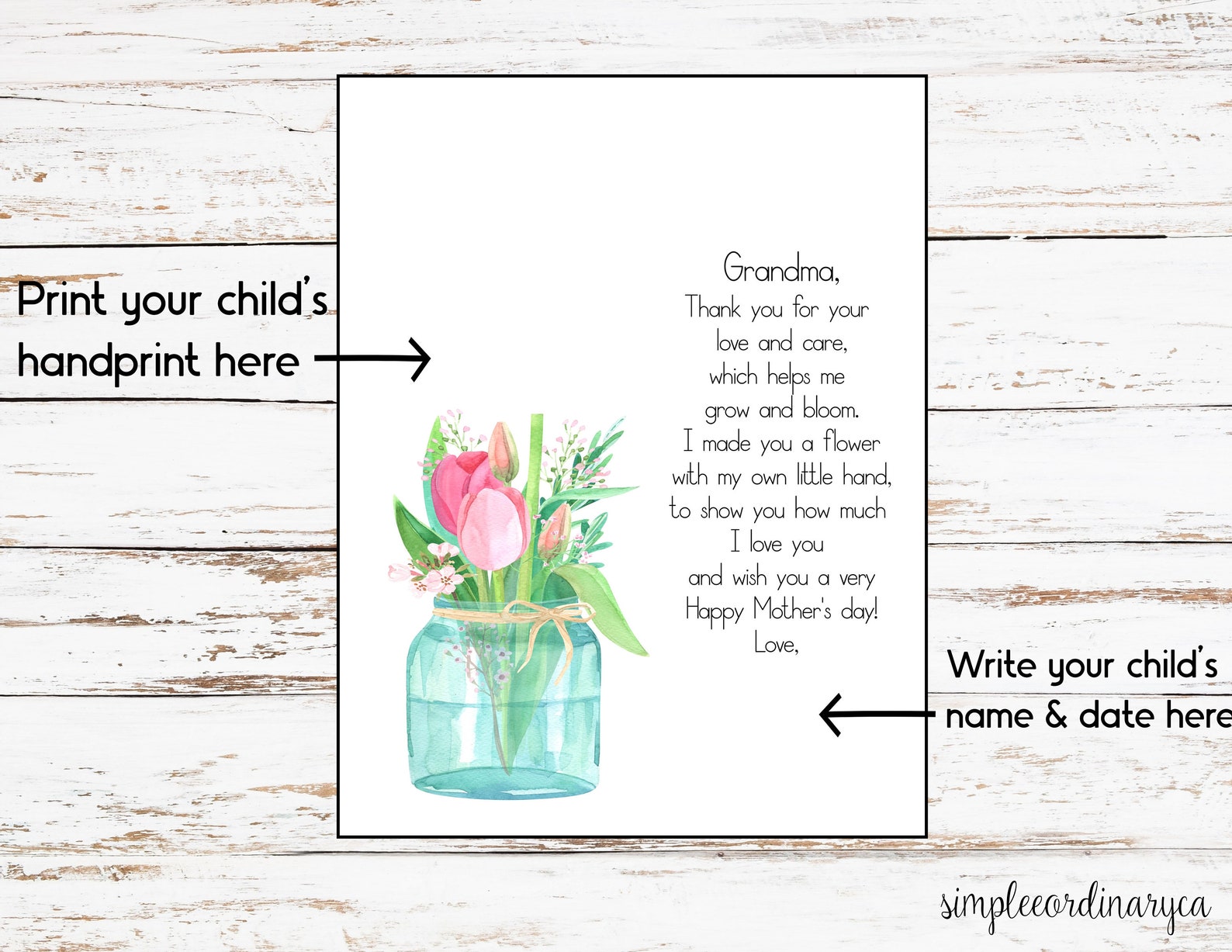 Mother's Day Flower for Grandma Handprint Crafts, Printable Handprint ...