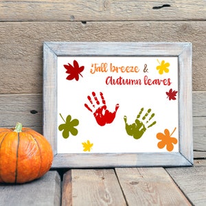 Fall Breeze and Autumn Leaves Handprint Craft, Printable Footprint Art ...