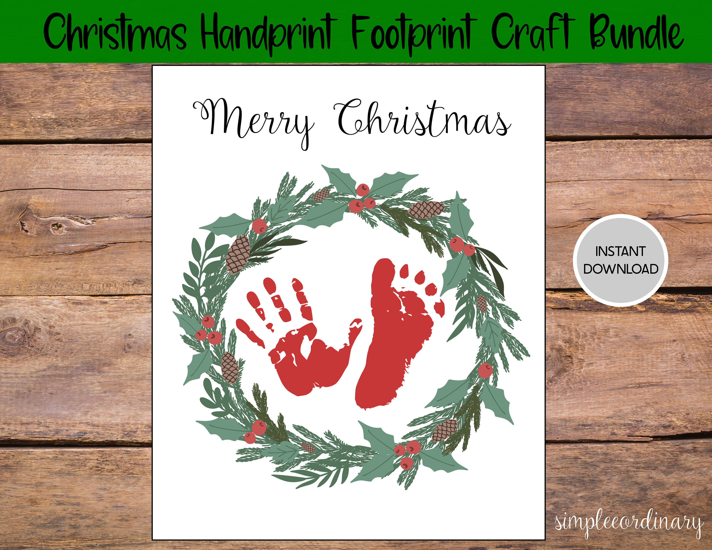 Christmas Handprint Footprint Craft Bundle, Printable Christmas Card ...