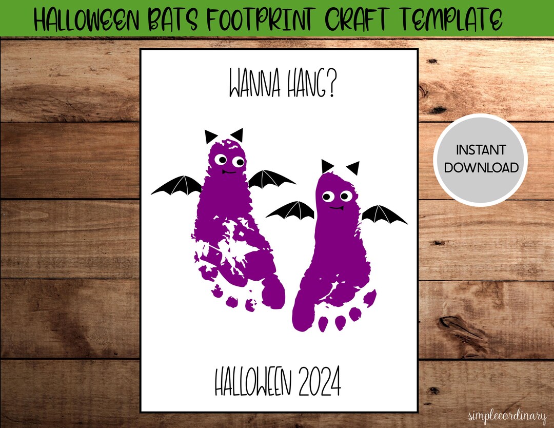 Halloween Bats Footprint Craft Template, Printable Footprint Art ...