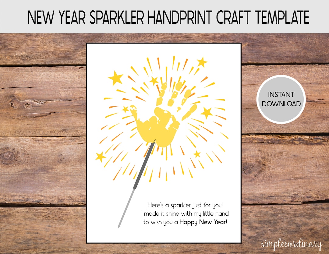 New Year Sparkler Handprint Craft Template, Printable Handprint Art ...