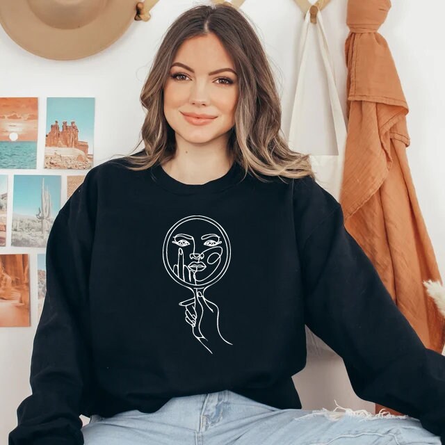 Middle Finger Line Art Woman Holding Mirror SVG PNG EPS - Etsy